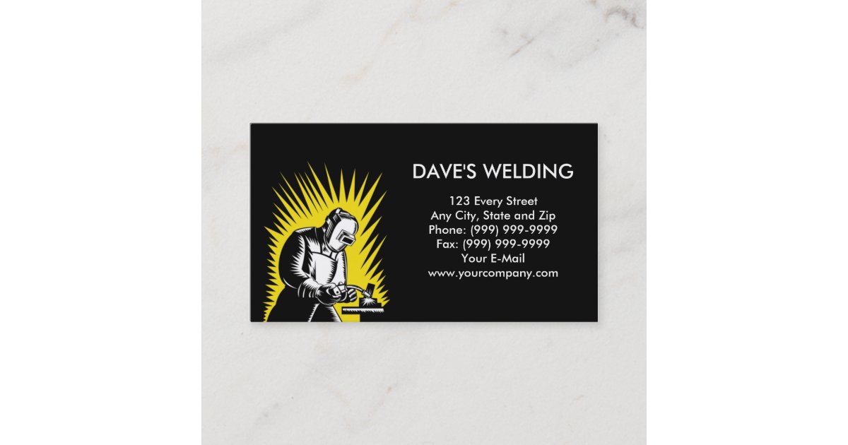 welder welding woodcut business card | Zazzle