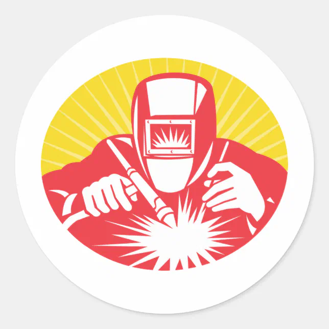 welder welding worker retro classic round sticker | Zazzle