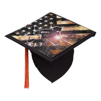 Welding Flag Sparks and Flames Graduation Cap Topper | Zazzle