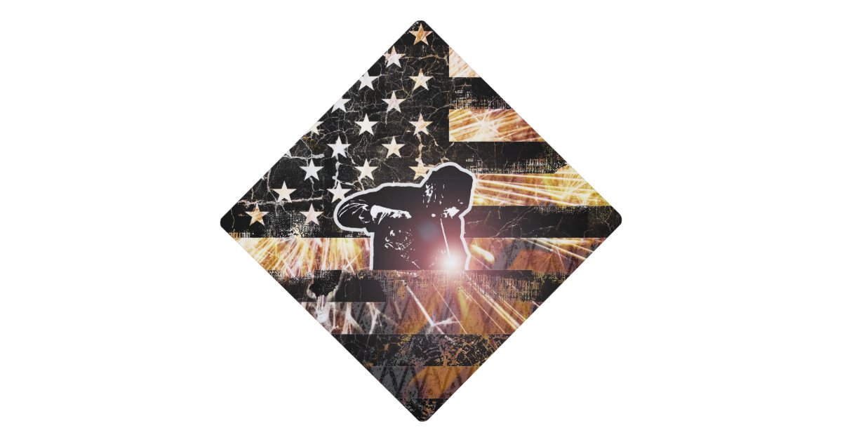 Welding Flag Sparks and Flames Graduation Cap Topper | Zazzle