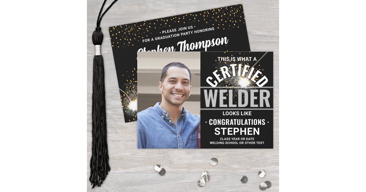 Welding Torch & Sparks Certified Welder Graduation Invitation | Zazzle