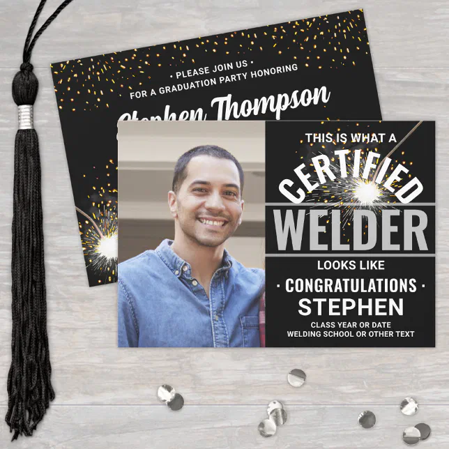 Welding Torch & Sparks Certified Welder Graduation Invitation | Zazzle