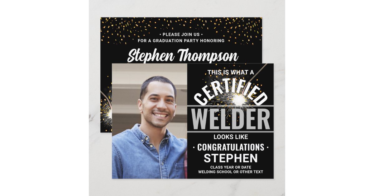 Welding Torch & Sparks Certified Welder Graduation Invitation | Zazzle