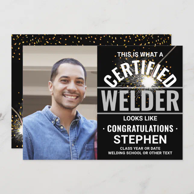 Welding Torch & Sparks Certified Welder Graduation Invitation | Zazzle