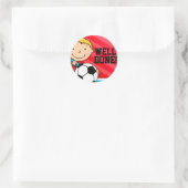 Well done! boys blue football soccer sticker | Zazzle