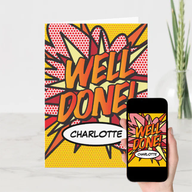 WELL DONE Fun Modern Retro Comic Book Card | Zazzle