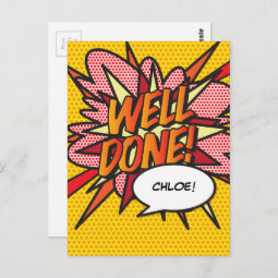WELL DONE Fun Retro Comic Book Pop Art Postcard | Zazzle
