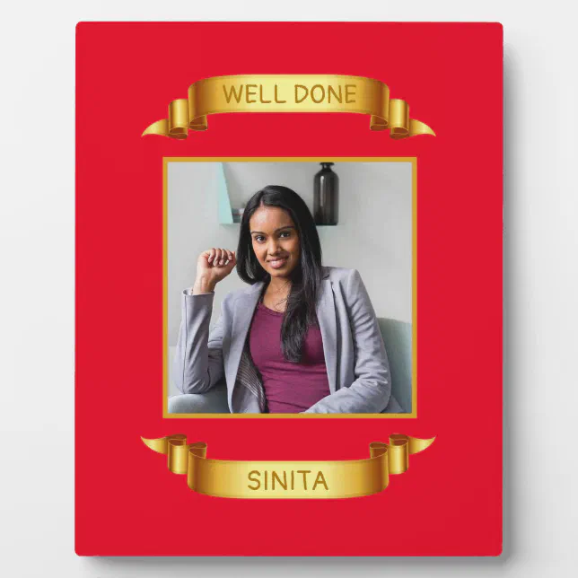 Well Done Gold Scroll, Custom Photo - Personalized Plaque | Zazzle