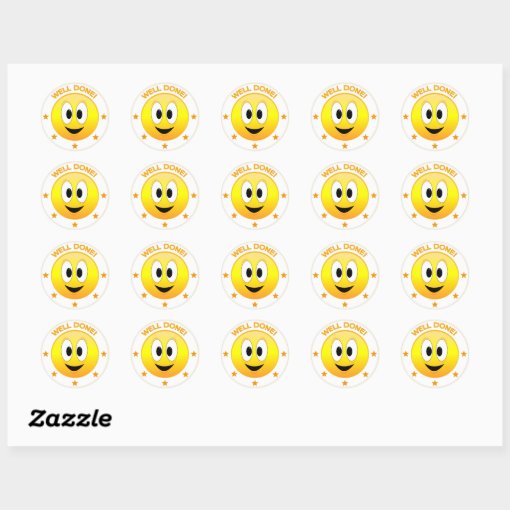 Well Done Happy Face Reward Classic Round Sticker | Zazzle