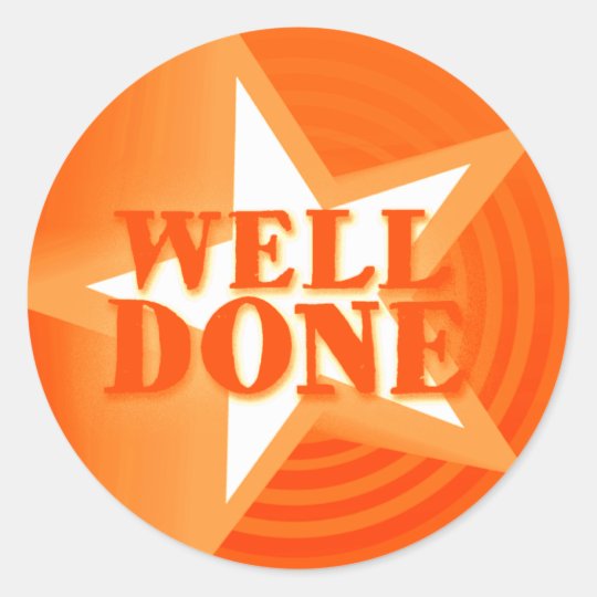 Well done star praise sticker orange | Zazzle.com