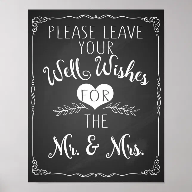 well wishes chalkboard wedding sign poster | Zazzle