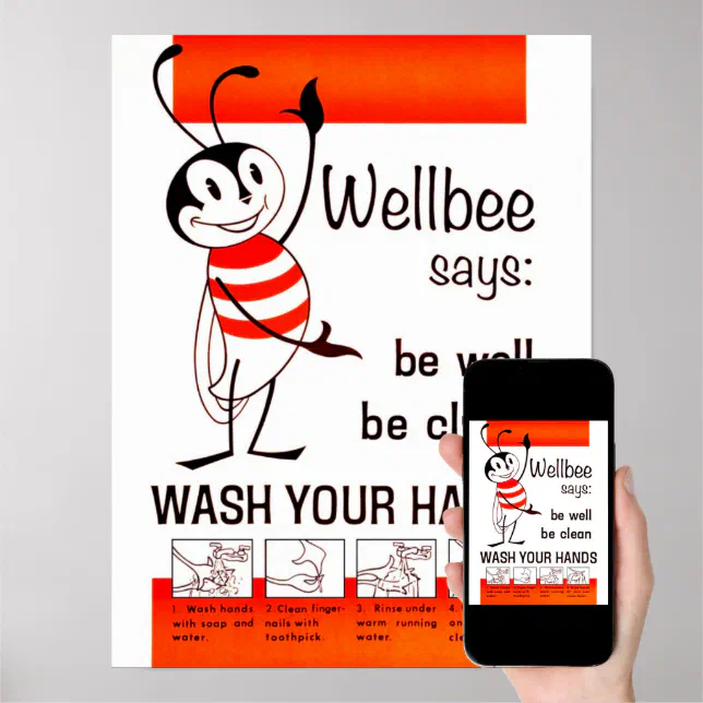 Wellbee CDC WASH YOUR HANDS Advertisement Poster | Zazzle