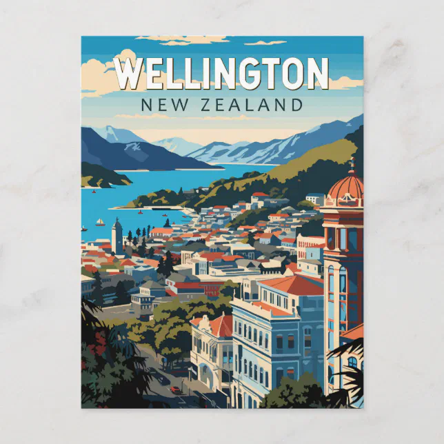 Wellington New Zealand Travel Art Vintage Postcard | Zazzle