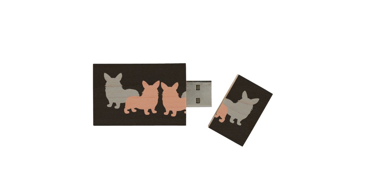 Welsh Corgi Silhouettes Wood USB Flash Drive | Zazzle