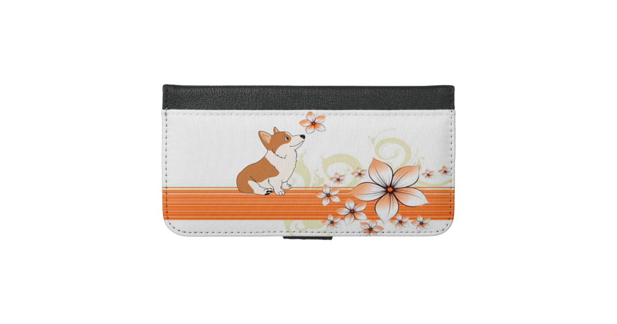 Welsh Corgi with Flower Cartoon iPhone Wallet Case | Zazzle