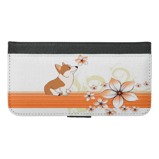 Welsh Corgi with Flower Cartoon iPhone Wallet Case | Zazzle