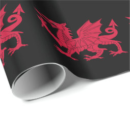 Welsh Dragon Black Background Wrapping Paper | Zazzle
