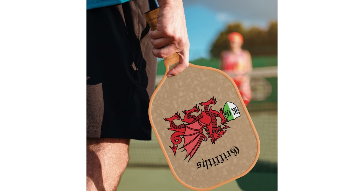 Welsh Dragon Custom Name and Monogram Pickleball Paddle | Zazzle