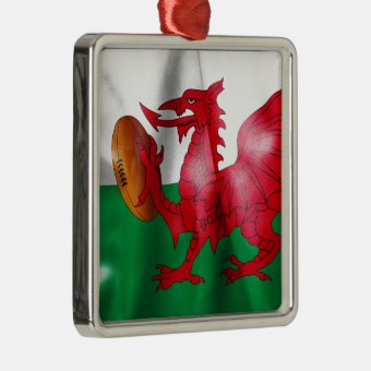 Welsh Dragon Rugby Ball Flag Metal Ornament | Zazzle