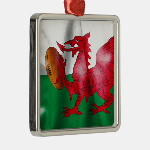 Welsh Dragon Rugby Ball Flag Metal Ornament | Zazzle