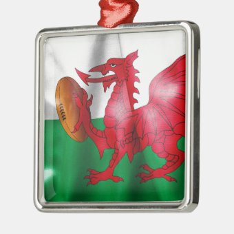 Welsh Dragon Rugby Ball Flag Metal Ornament | Zazzle