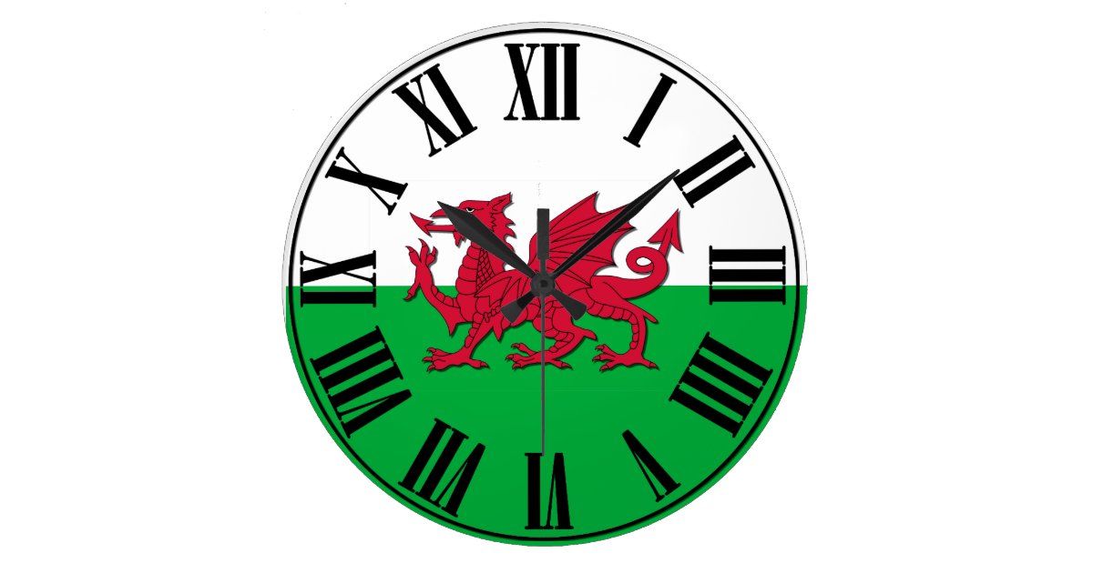 Welsh Flag - Green and White backed, Red Dragon Large Clock | Zazzle.com