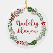 Welsh Merry Christmas Wreath, Nadolig Llawen Ceramic Ornament | Zazzle