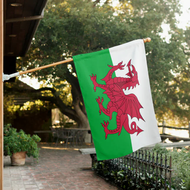 Welsh Red Dragon White and Green Wales House Flag | Zazzle