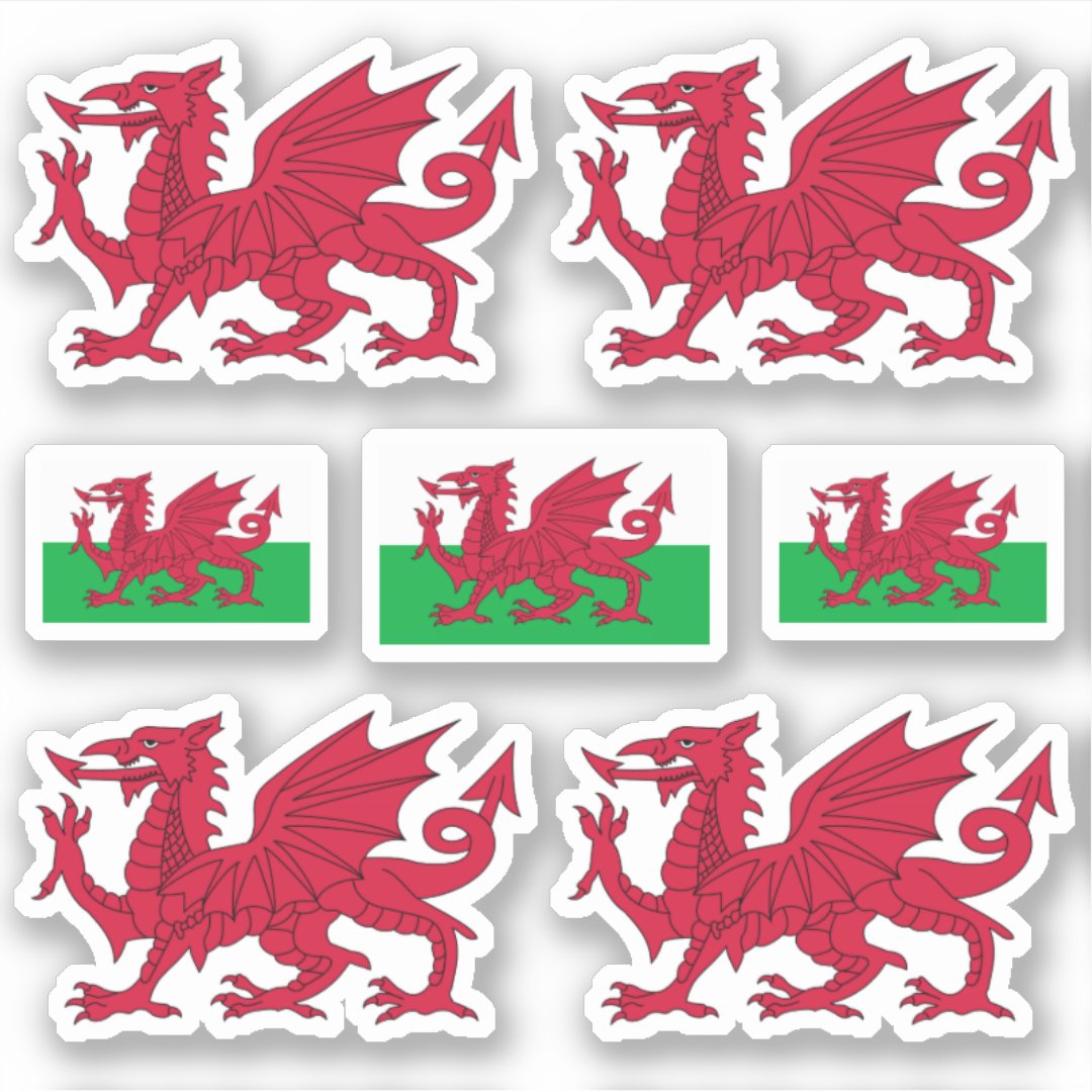Welsh symbols / coat of arms and flag sticker | Zazzle