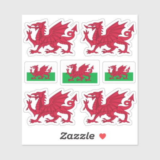 Welsh symbols / coat of arms and flag sticker | Zazzle