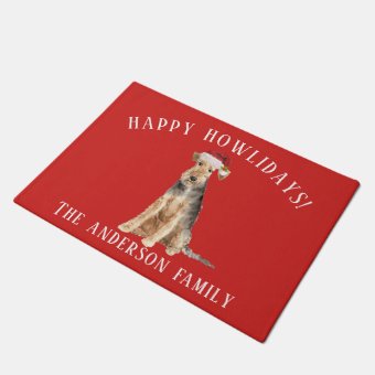 Welsh Terrier Dog Happy Howlidays Christmas Doormat | Zazzle