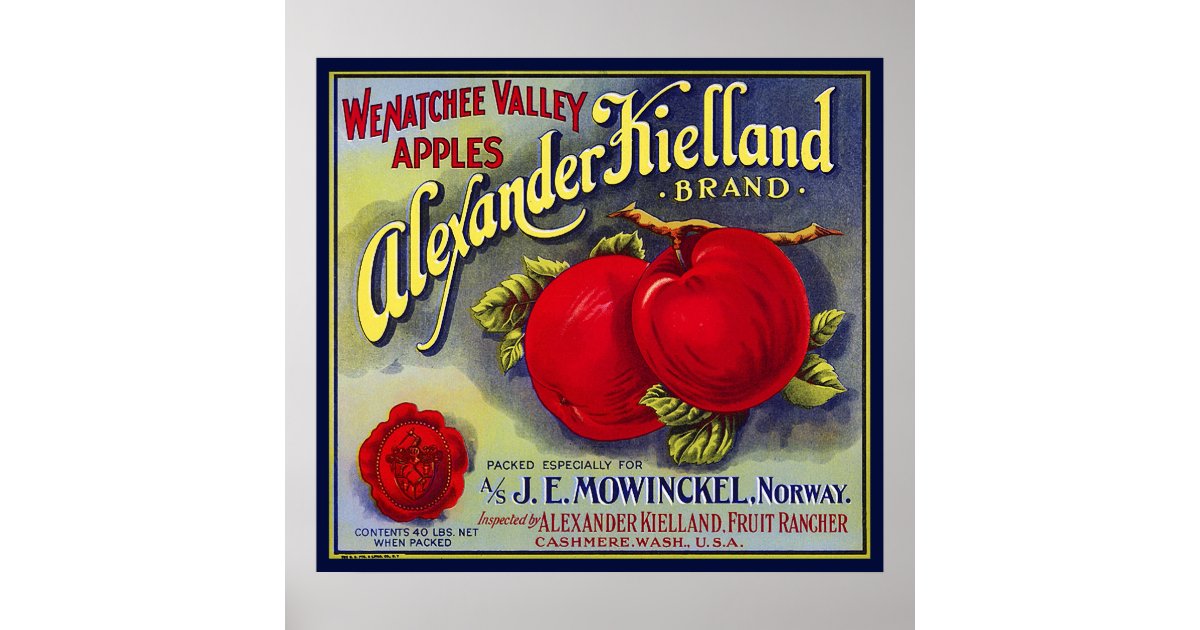 WENATCHEE VALLEY APPLES FRUIT CRATE LABEL 1910 POSTER | Zazzle