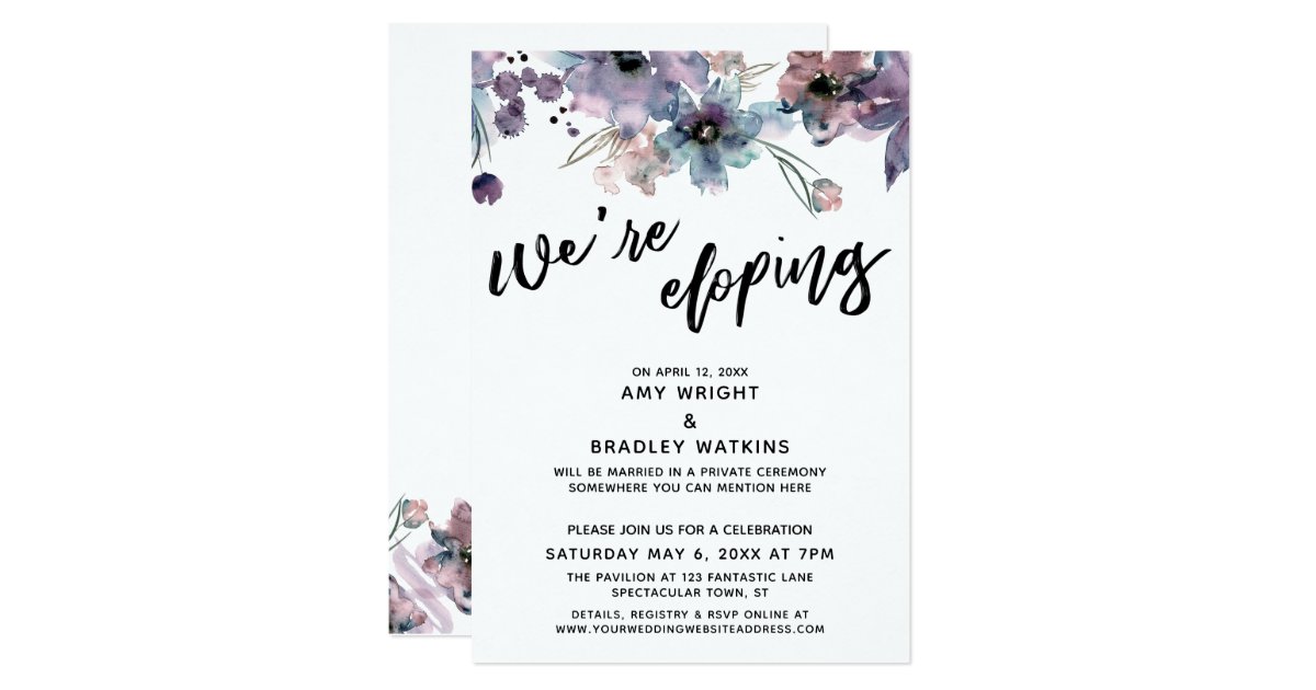 We're Eloping Casual Handwriting Watercolor Floral Invitation | Zazzle.com