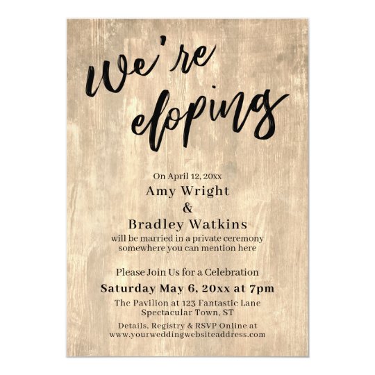 We're Eloping Handwriting Typography on Pale Wood Invitation | Zazzle.com