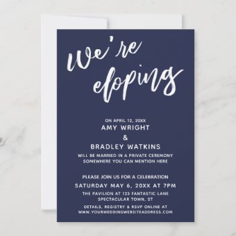 We're Eloping Simple Navy Blue Handwriting Script Invitation | Zazzle