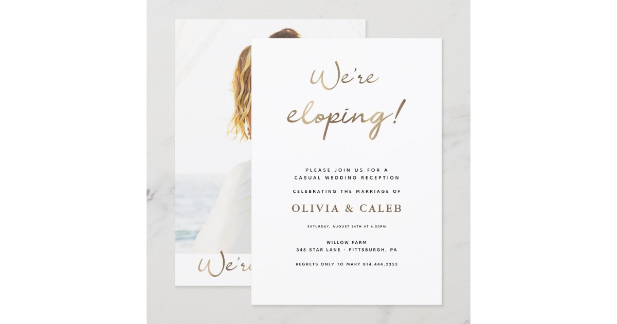 We're Eloping Wedding Reception invitation | Zazzle