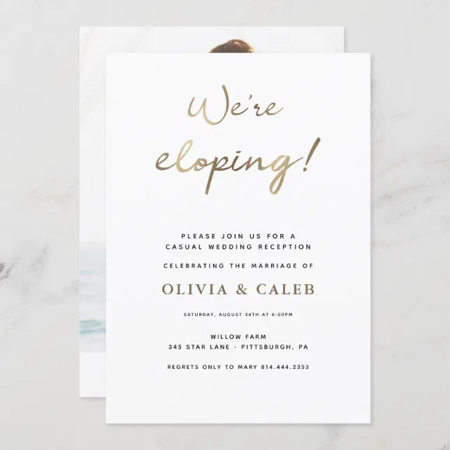 We're Eloping Wedding Reception invitation | Zazzle