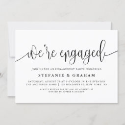 We're Engaged Black Calligraphy Engagement Party Invitation | Zazzle