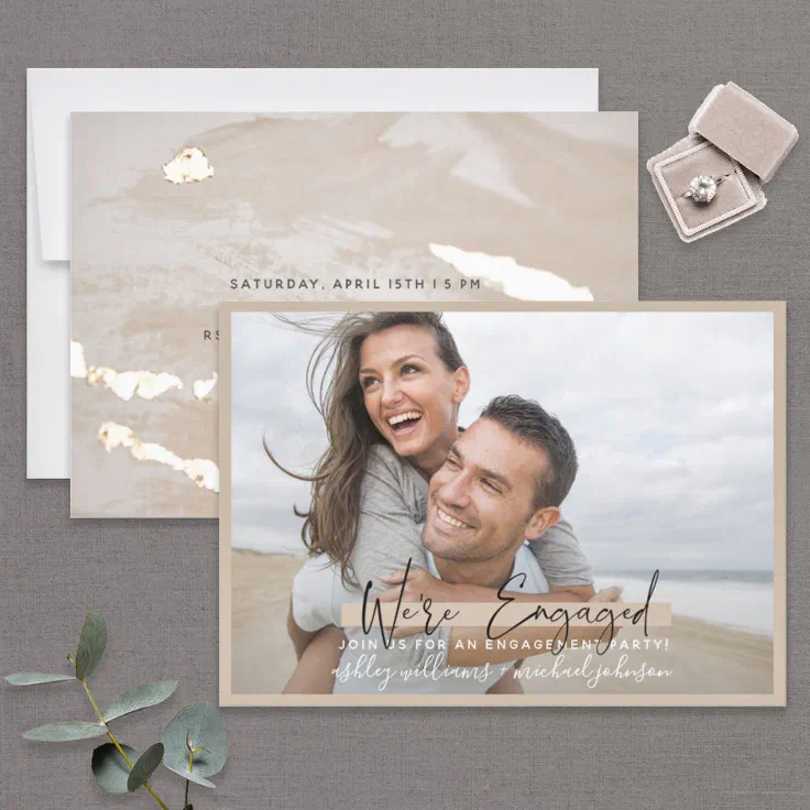 We're Engaged Calligraphy Blush Gold Engagement Invitation | Zazzle