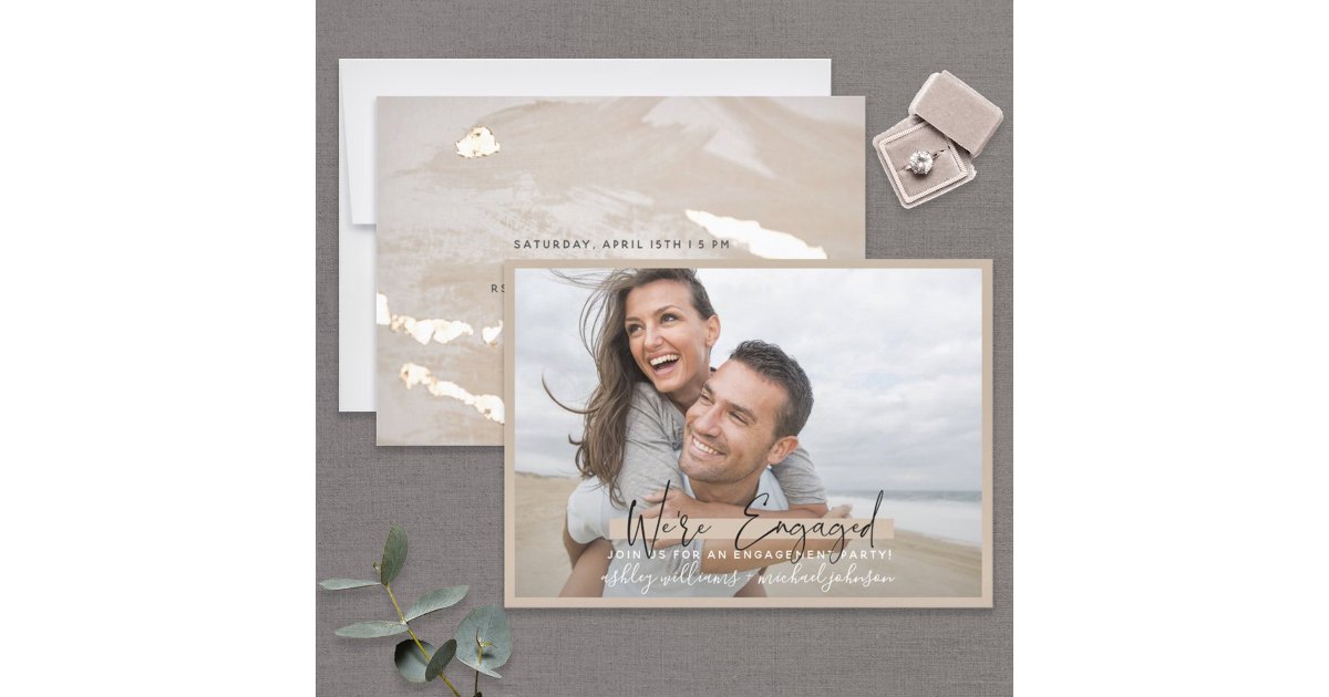 We're Engaged Calligraphy Blush Gold Engagement Invitation | Zazzle