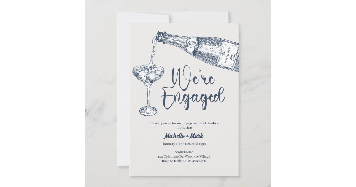 We're Engaged, Champagne Engagement, minimal Invitation | Zazzle