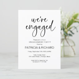 We're Engaged Chic Calligraphy Engagement Party Invitation | Zazzle