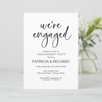 We're Engaged Chic Calligraphy Engagement Party Invitation | Zazzle
