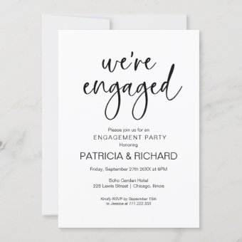 We're Engaged Chic Calligraphy Engagement Party Invitation | Zazzle