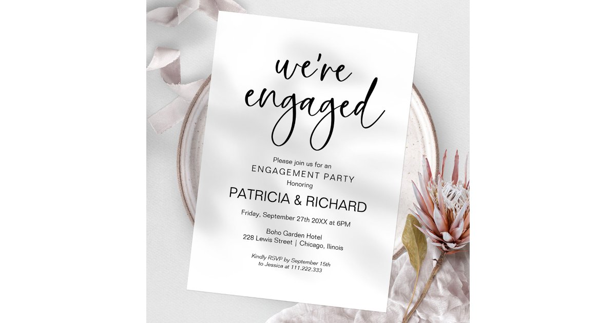 We're Engaged Chic Calligraphy Engagement Party Invitation | Zazzle
