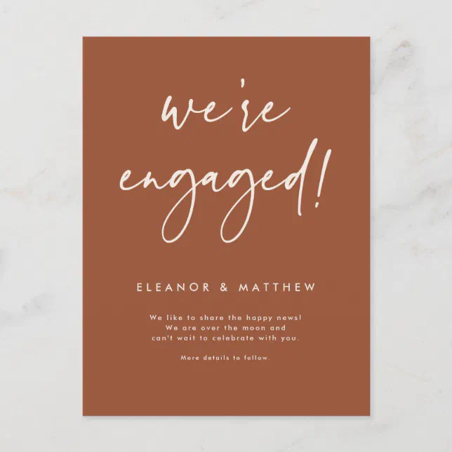 We're Engaged Hand Lettering Terracotta Engagement Announcement ...