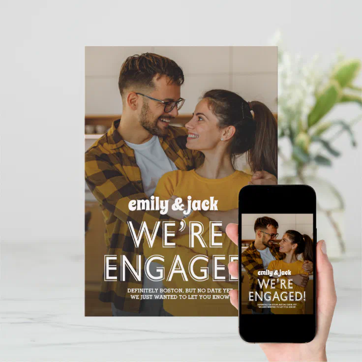We're Engaged Modern Photo Engagement Announcement | Zazzle