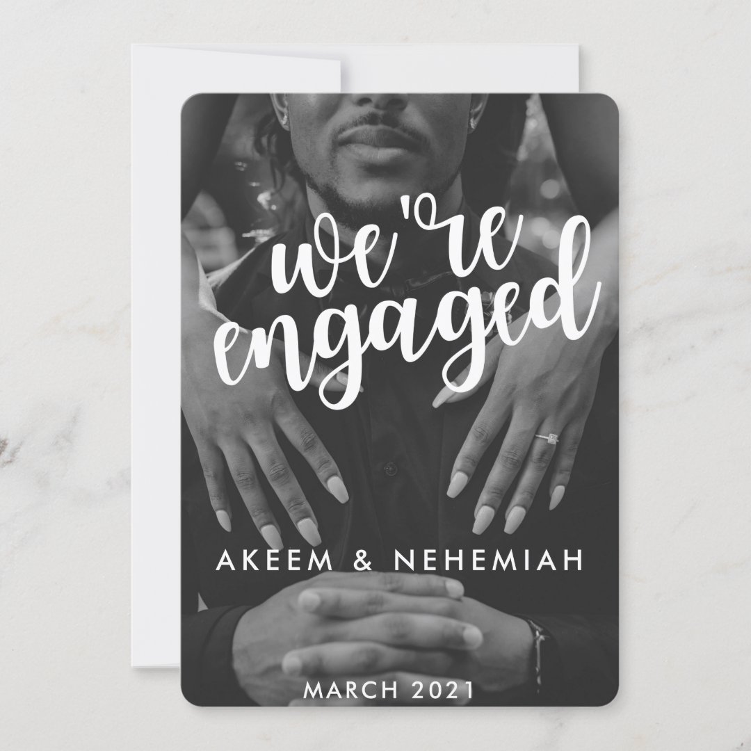 We're Engaged|Modern Two Photos Elegant Announcement | Zazzle