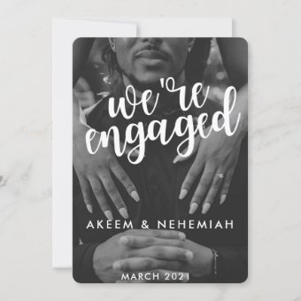 We're Engaged|Modern Two Photos Elegant Announcement | Zazzle
