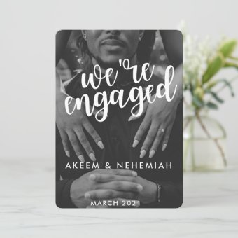 We're Engaged|Modern Two Photos Elegant Announcement | Zazzle